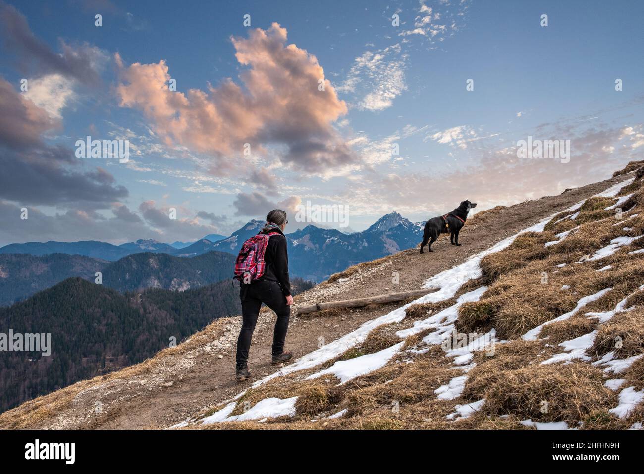 Hiking during early spring in the Bavarian alps near Tegernsee, Germany ...