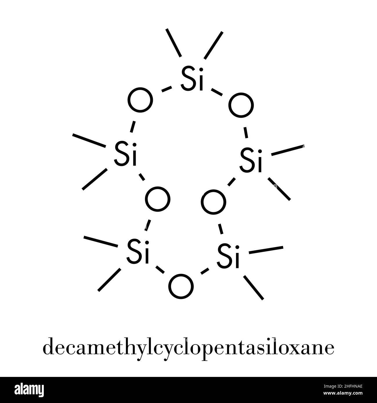 Decamethylcyclopentasiloxane (D5) molecule. Cyclic silicone chemical ...