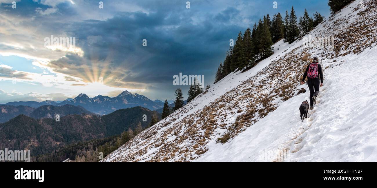 Hiking during early spring in the Bavarian alps near Tegernsee, Germany ...