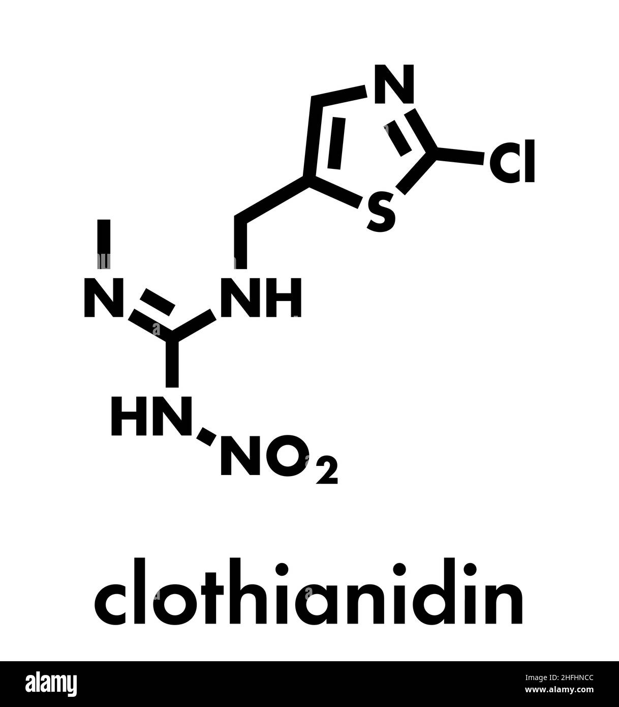 Clothianidin insecticide molecule (neonicotinoid class). Skeletal ...