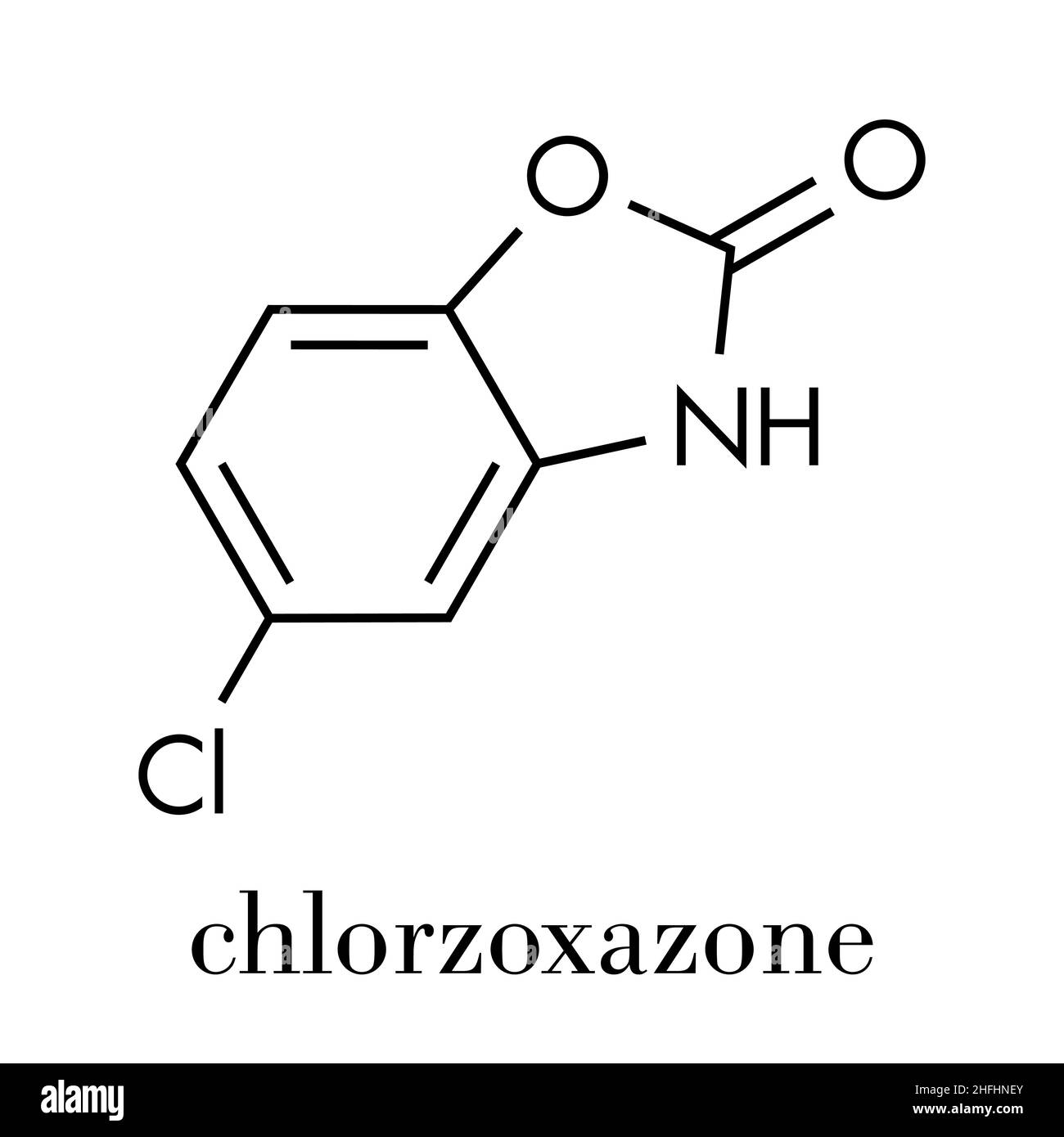 Chlorzoxazone muscle relaxant drug molecule. Skeletal formula Stock ...