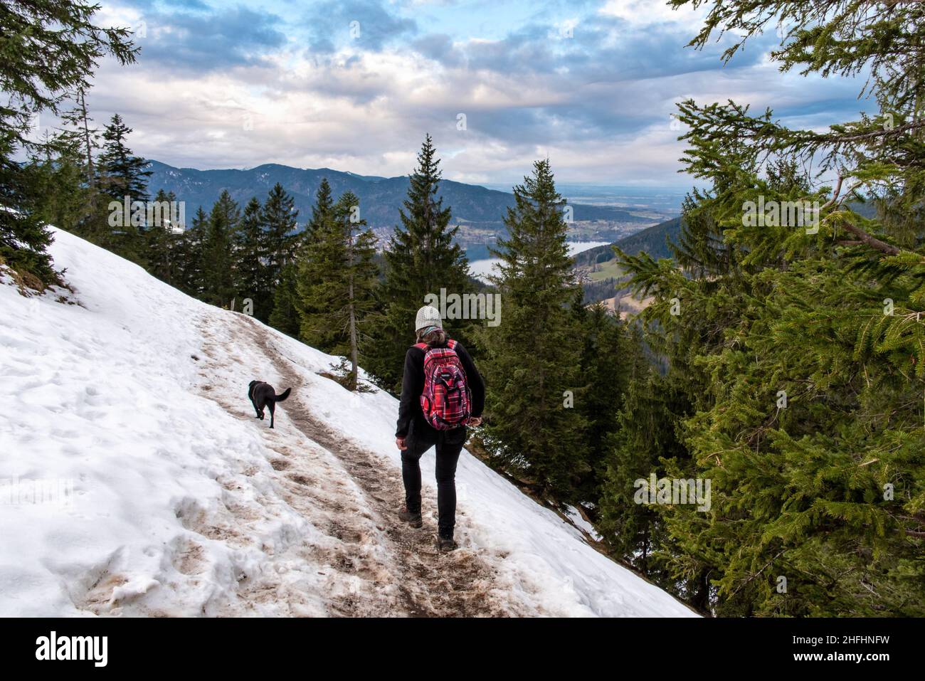 Hiking during early spring in the Bavarian alps near Tegernsee, Germany ...