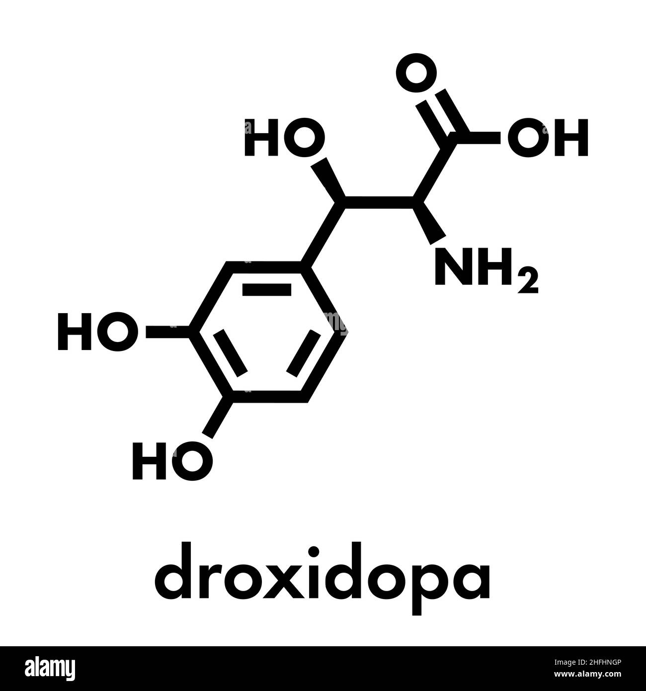 Droxidopa (L-DOPS) hypotension (low blood pressure) drug molecule ...
