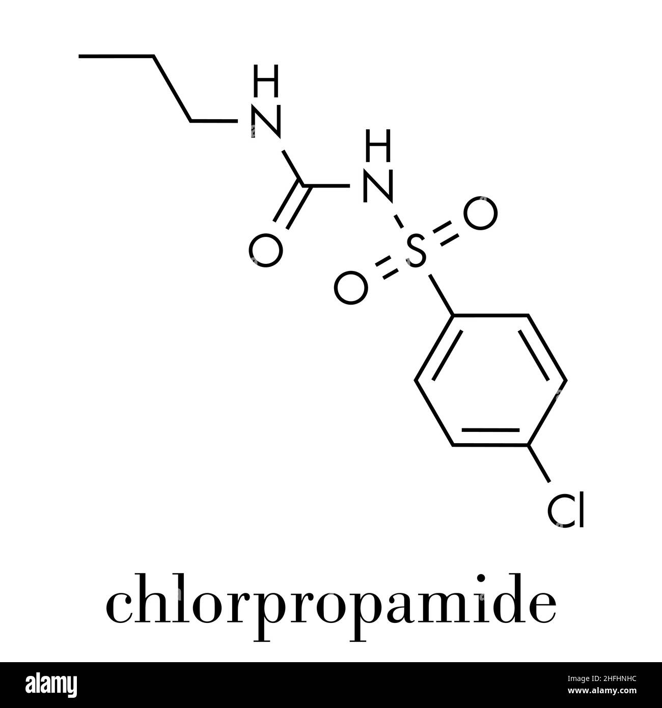 Chlorpropamide diabetes drug molecule. Skeletal formula Stock Vector ...