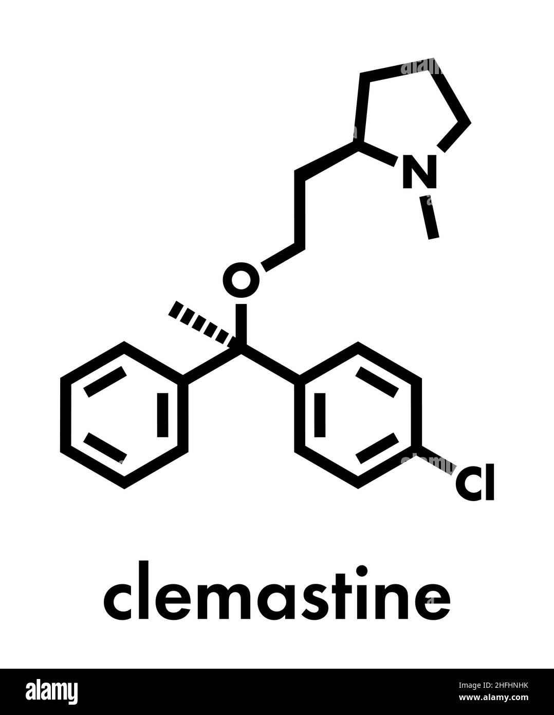 Clemastine (meclastine) antihistamine drug molecule. Used to treat ...