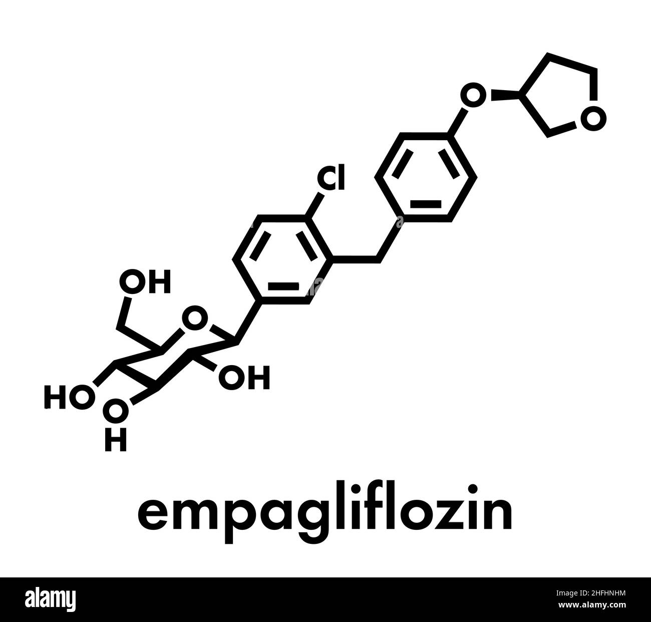 Empagliflozin diabetes drug molecule. Skeletal formula Stock Vector ...