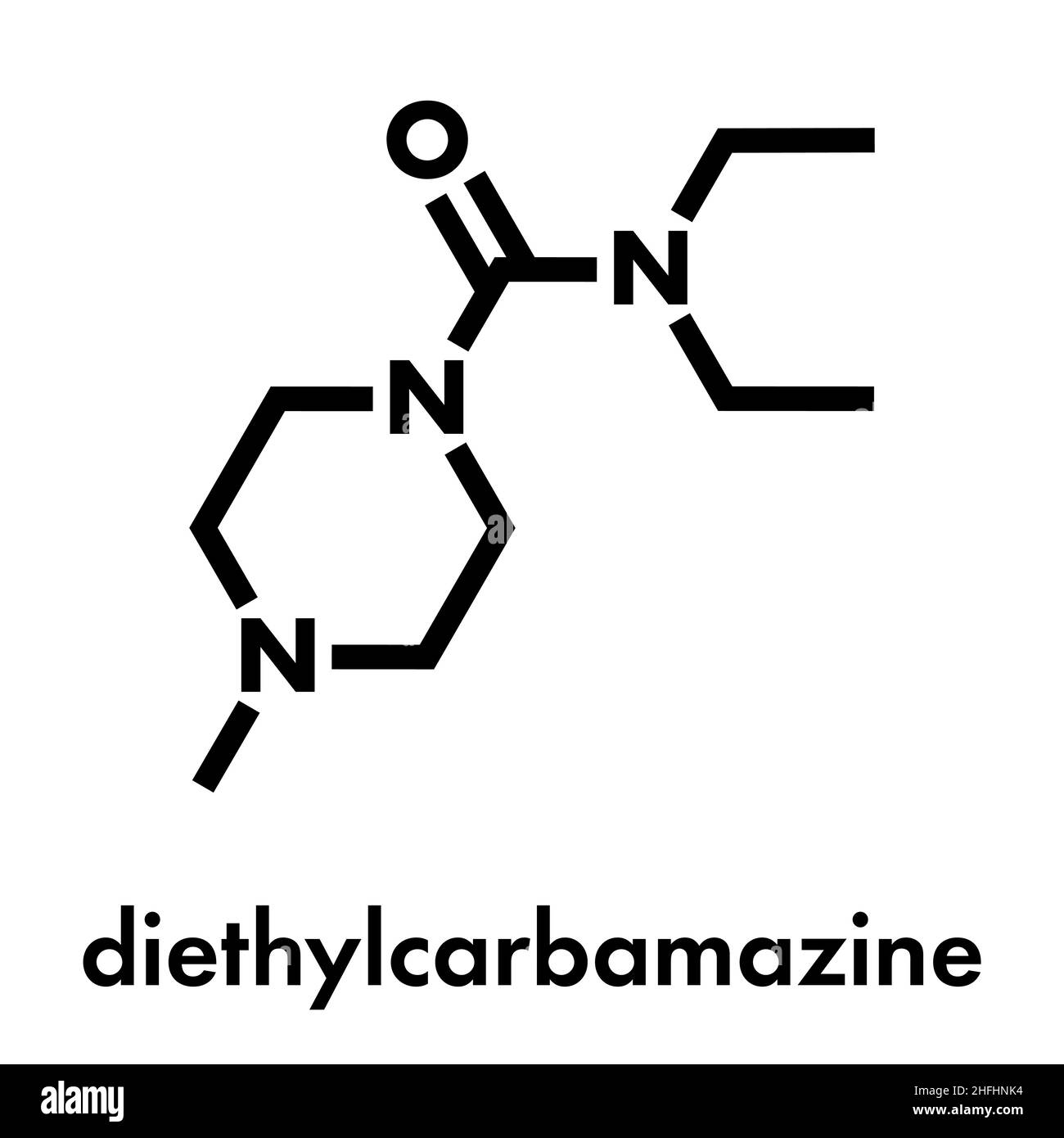 Diethylcarbamazine anthelmintic drug molecule. Skeletal formula Stock ...