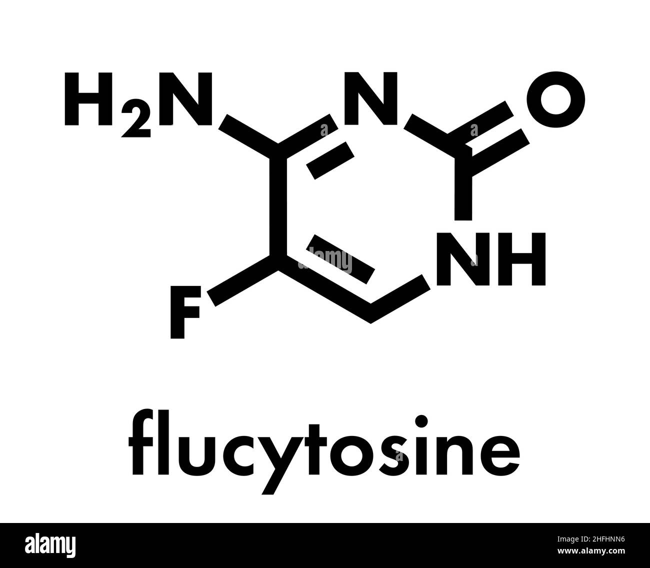 Flucytosine (5-fluorocytosine) antimycotic drug molecule. Skeletal ...