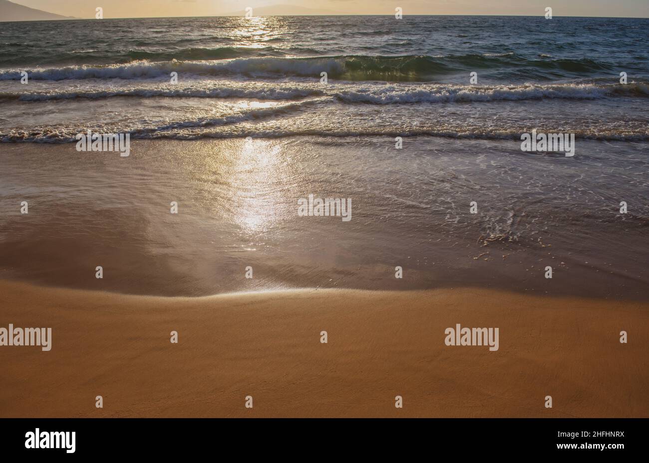 Calm sea beach background. Summer tropical beach with sand. Ocean water ...