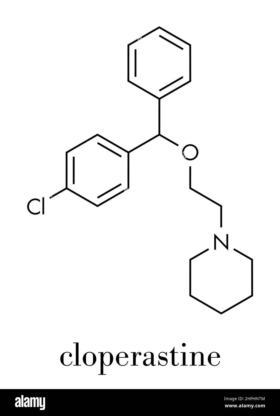 Cloperastine cough suppressant drug molecule. Skeletal formula Stock ...