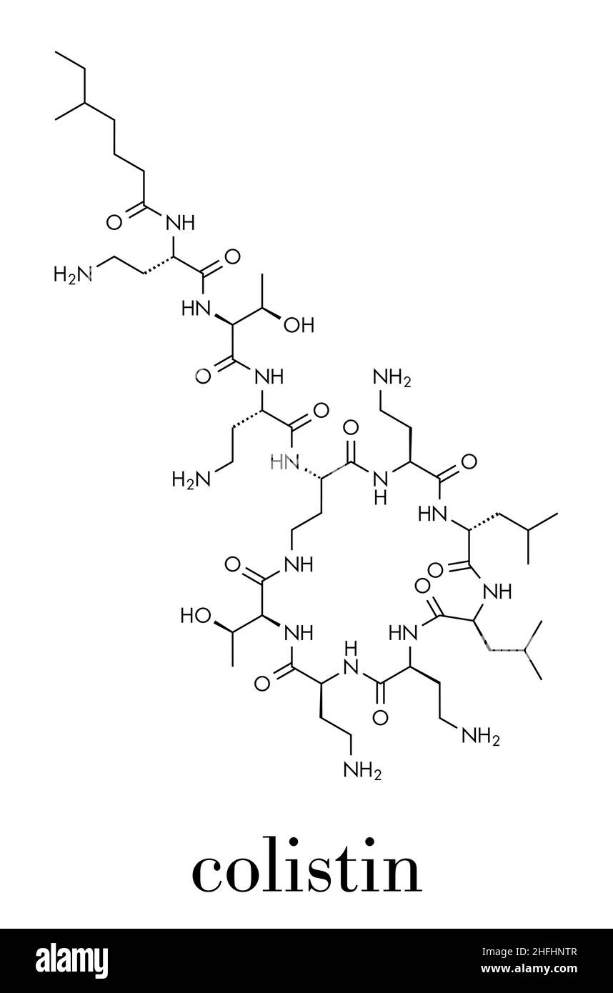 Colistin antibiotic drug molecule. Skeletal formula Stock Vector Image ...