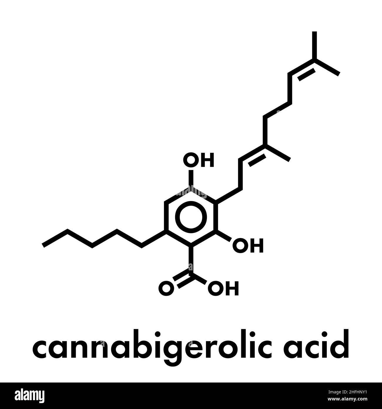 Cannabigerolic acid or CBGA cannabinoid molecule. Skeletal formula ...