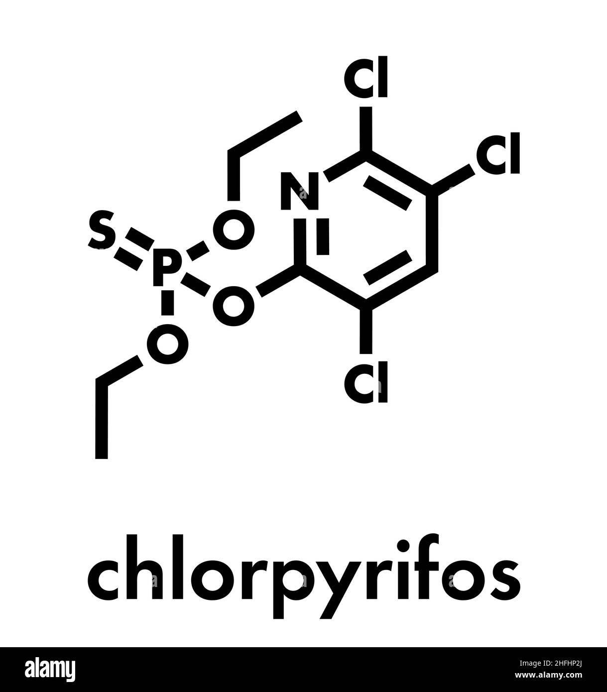 Chlorpyrifos organophosphate pesticide molecule. Toxic and carcinogenic ...