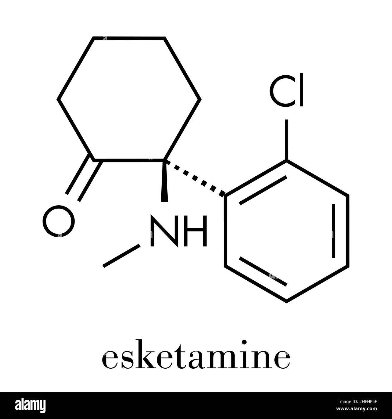Esketamine antidepressant and anesthetic drug molecule. Skeletal ...