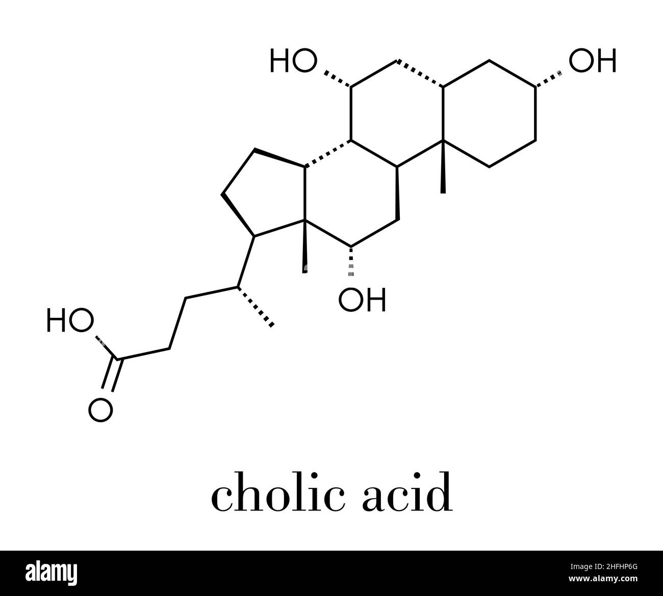 Bile acid (cholic acid, cholate) molecule. Cholic acid is the main bile ...