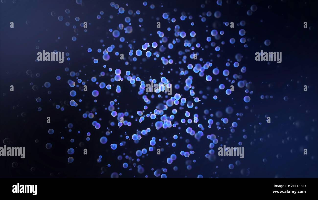 Abstract bacteria virus molecules moving slowly on dark blue background ...