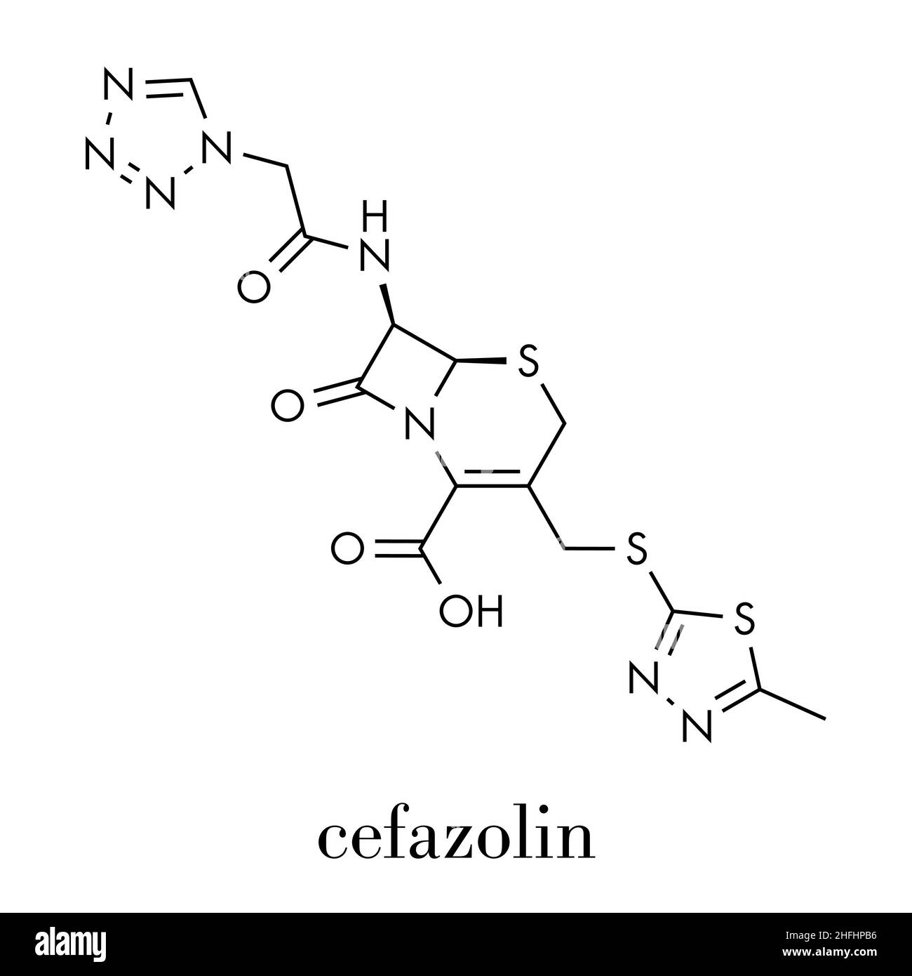 Cefazolin antibiotic drug molecule (cephalosporin, first generation ...