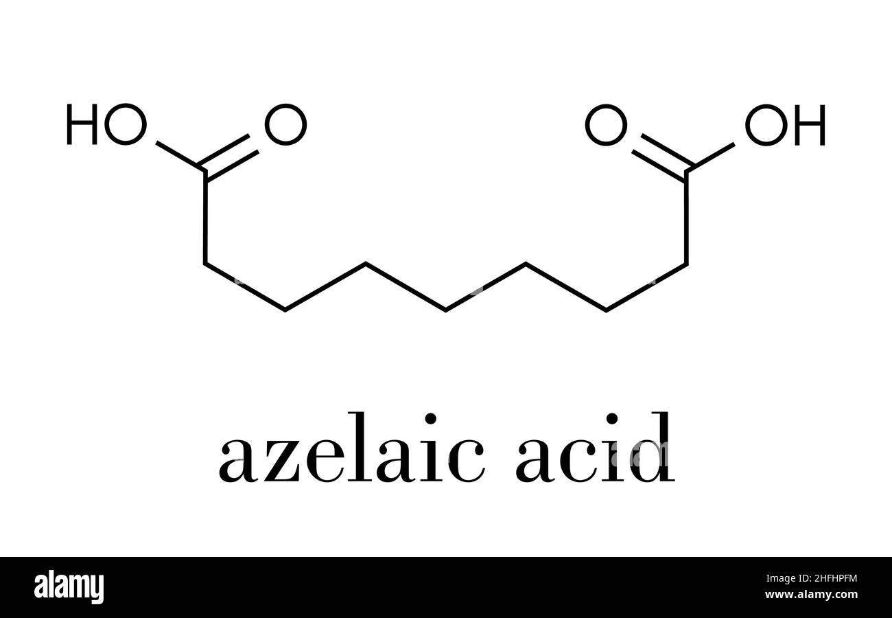Azelaic acid (nonanedioic acid) molecule. Used in treatment of acne and ...