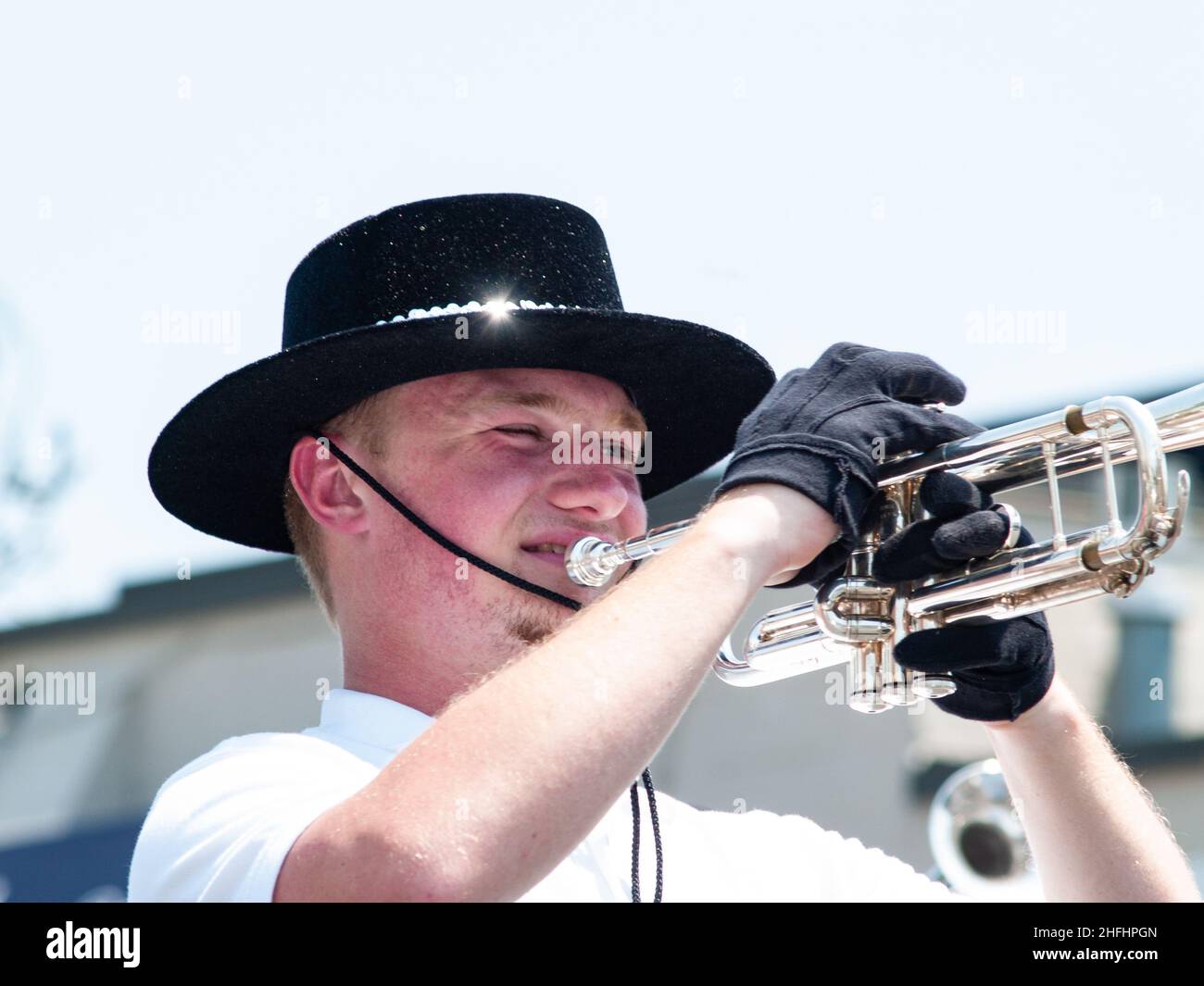 Trumpet player At a parade Stock Photo - Alamy