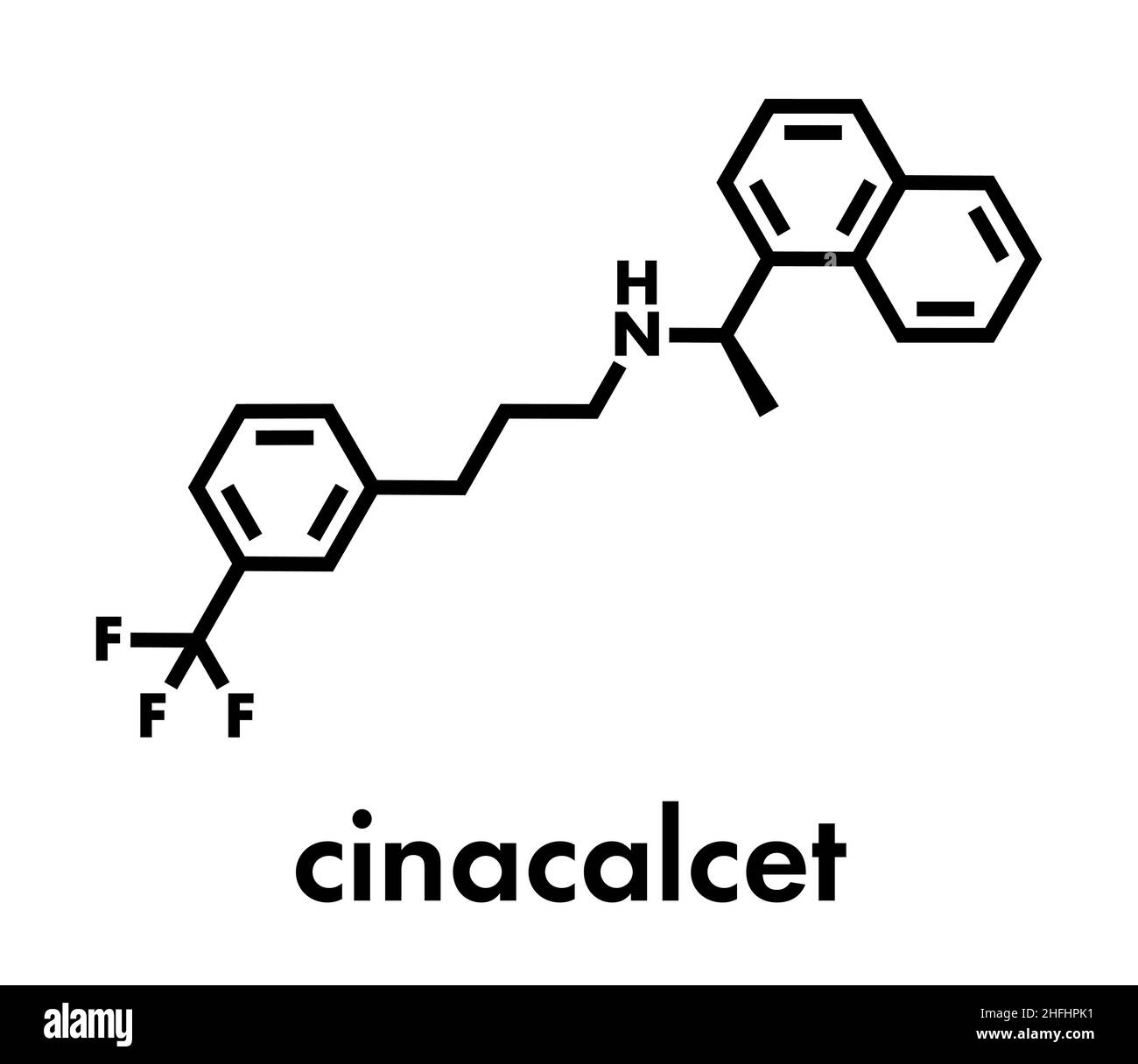Cinacalcet hyperparathyroidism drug molecule. Skeletal formula Stock ...