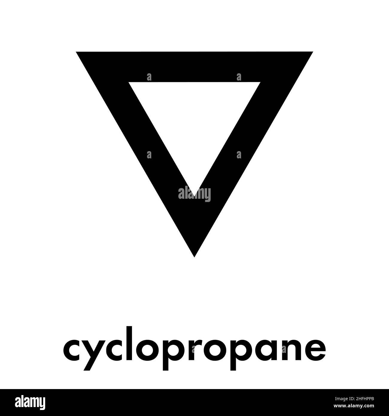 Cyclopropane cycloalkane molecule. Used as anaesthetic. Skeletal ...