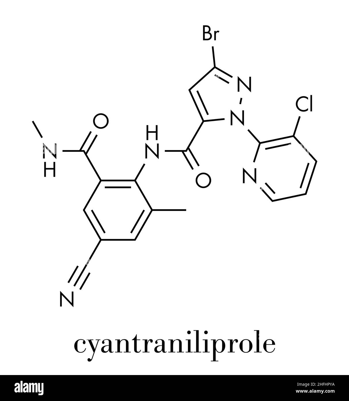 Cyantraniliprole insecticide molecule (ryanoid class). Skeletal formula ...