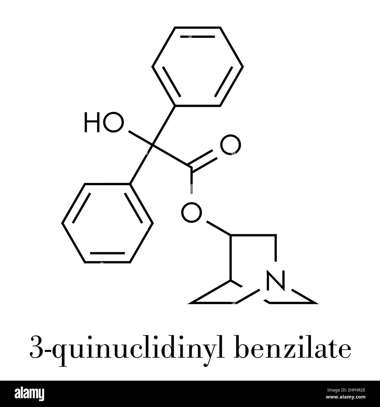 3-Quinuclidinyl benzilate (QNB, BZ) incapacitating agent molecule ...