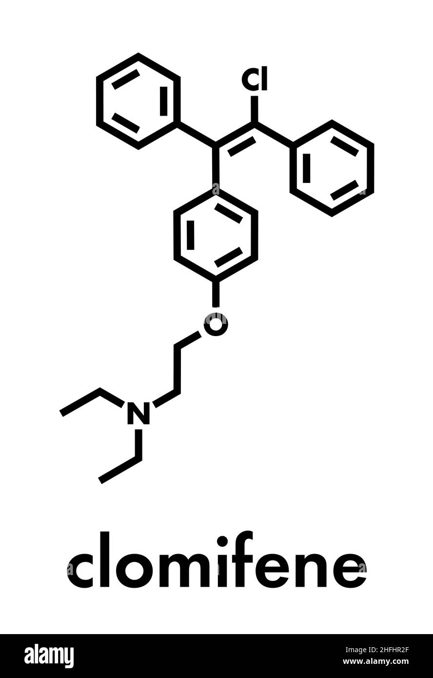 Clomifene (clomiphene) ovulation inducing drug molecule. The E-isomer ...