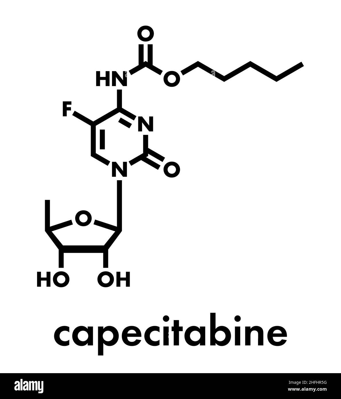 Capecitabine cancer drug molecule. Prodrug of 5-fluorouracil (5-FU ...