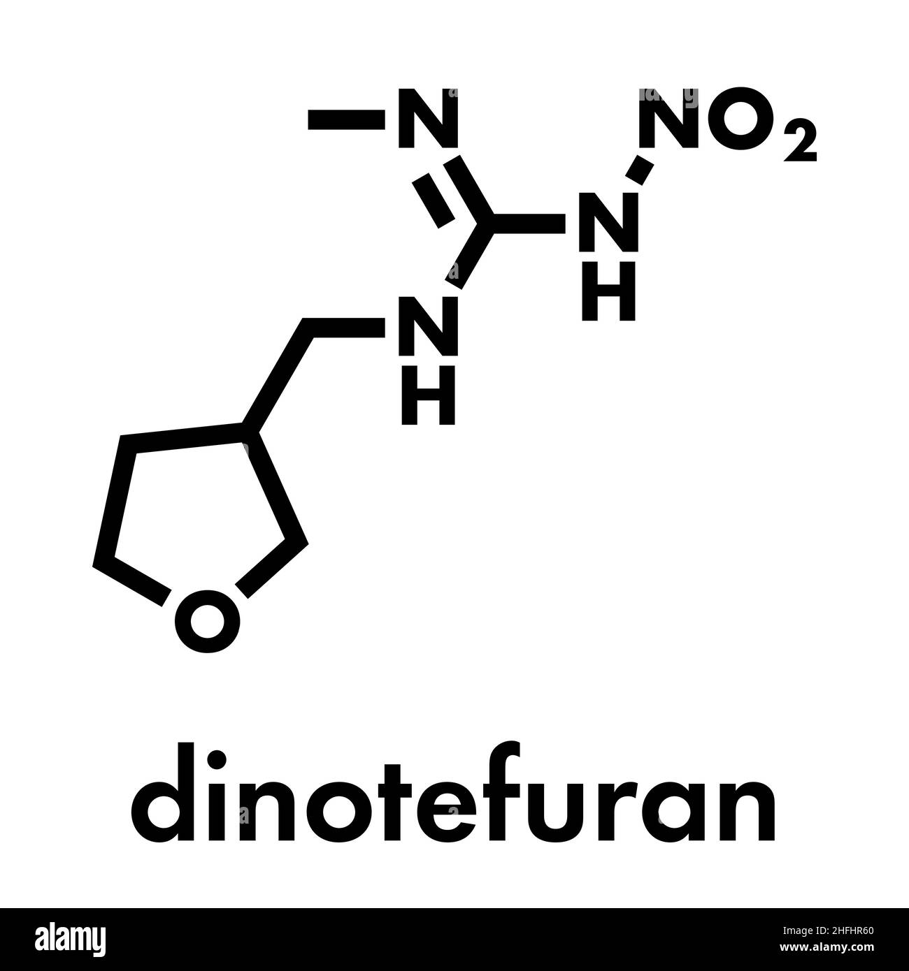 Dinotefuran insecticide molecule (neonicotinoid class). Skeletal ...