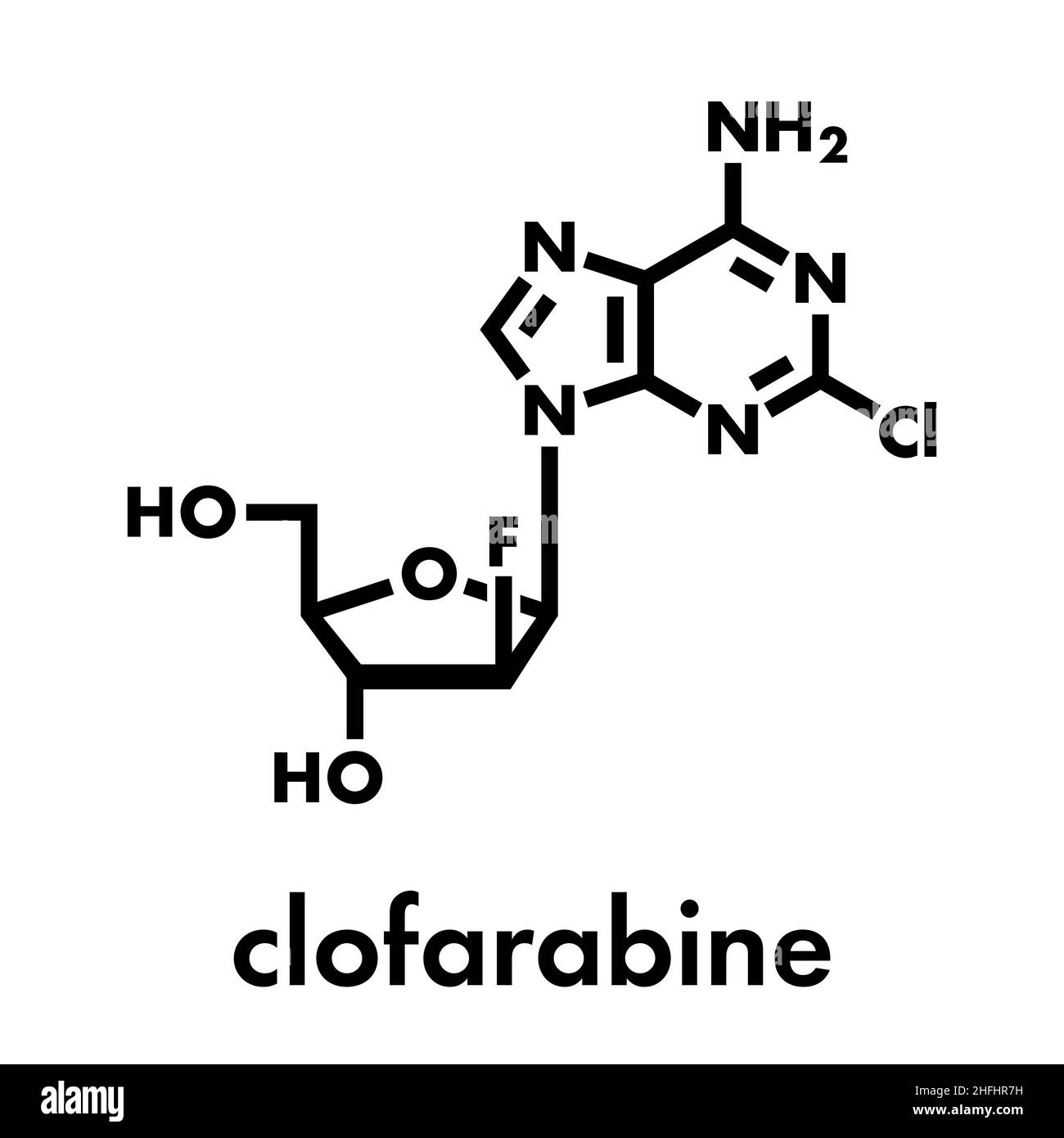 Clofarabine cancer drug molecule (purine nucleoside antimetabolite ...