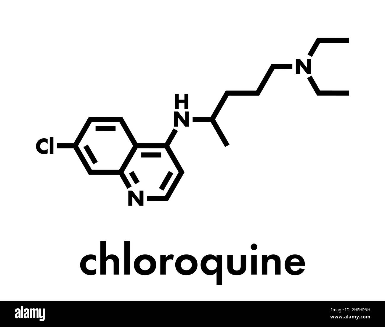 Chloroquine malaria drug molecule. Used to treat and prevent malaria ...