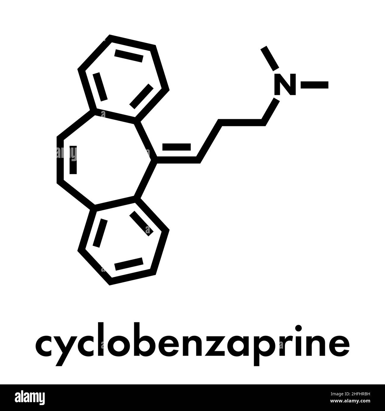 Cyclobenzaprine muscle spasm drug molecule. Skeletal formula Stock ...