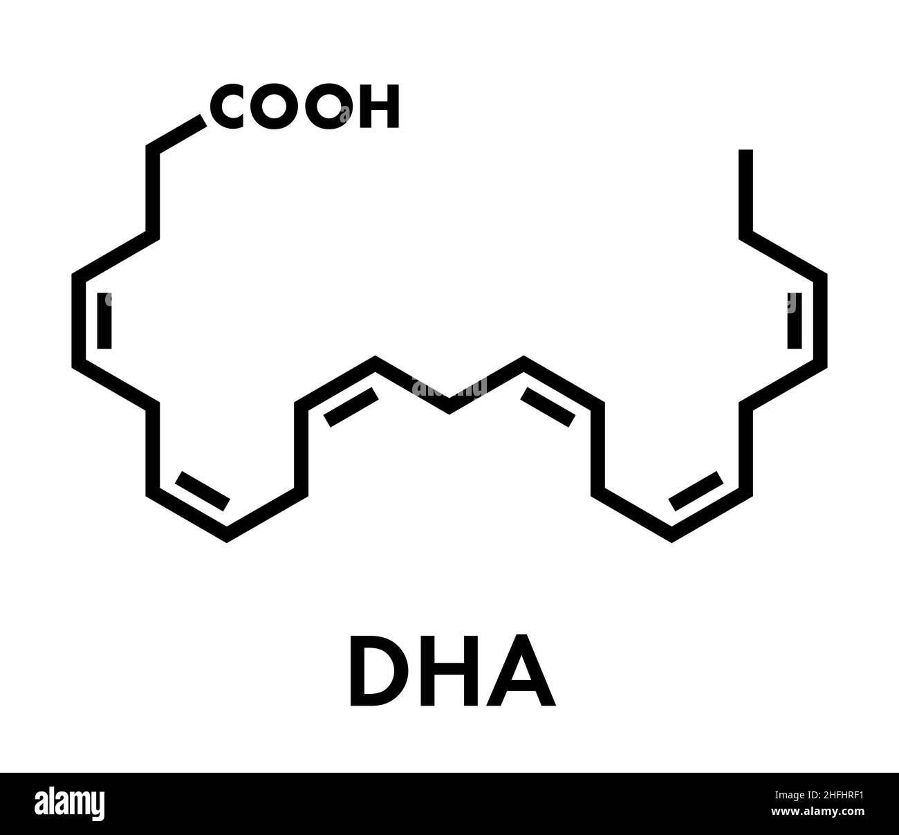 Docosahexaenoic acid (DHA, cervonic acid) molecule. Polyunsaturated ...