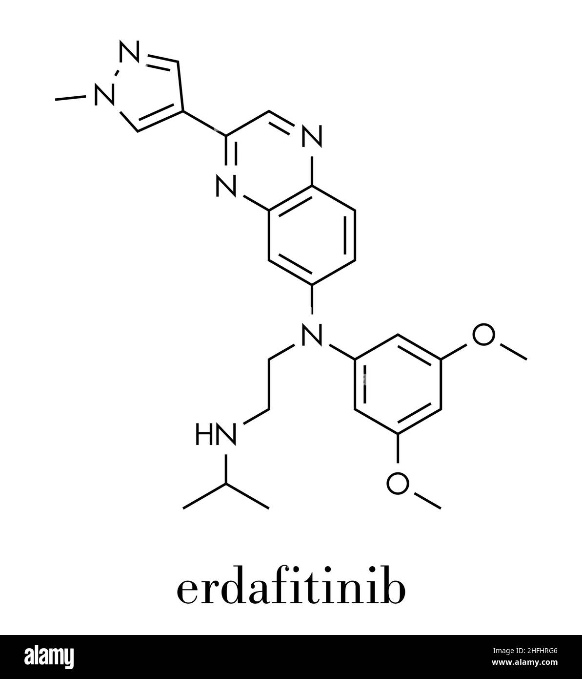 Erdafitinib cancer drug molecule (FGFR inhibitor). Skeletal formula ...