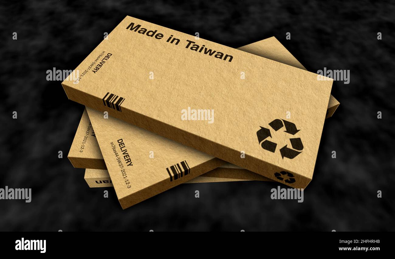 Made in Taiwan box production line. Manufacturing and delivery. Product ...