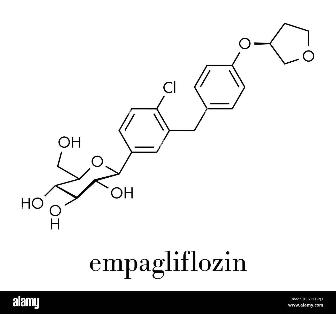 Empagliflozin diabetes drug molecule. Skeletal formula Stock Vector ...