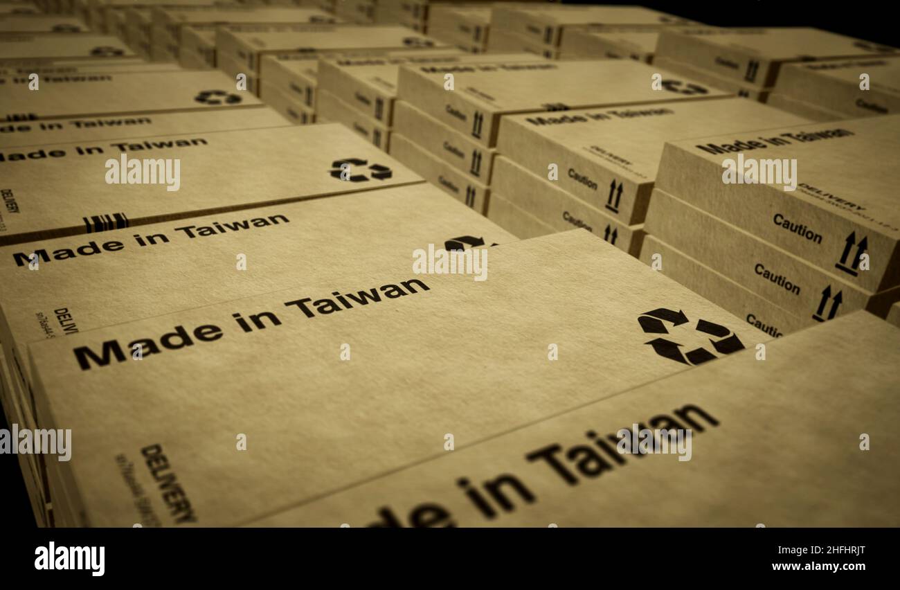 Made in Taiwan box production line. Manufacturing and delivery. Product ...