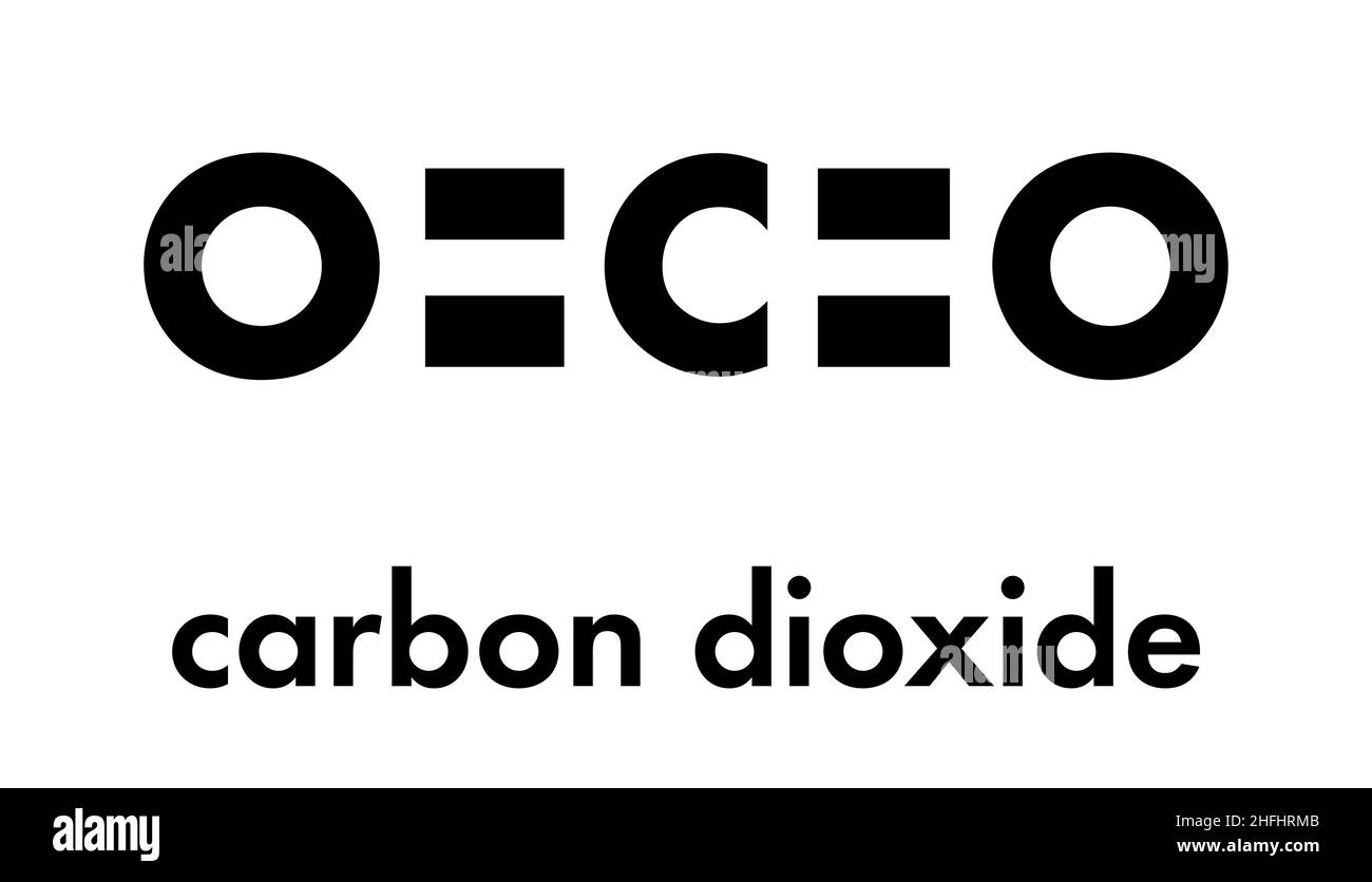 Carbon dioxide (CO2) molecule. Greenhouse gas. Skeletal formula Stock ...