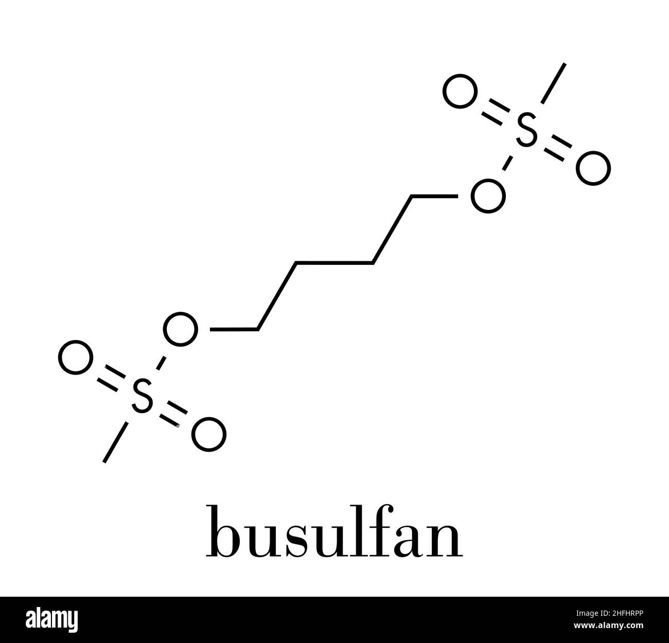 Busulfan cancer chemotherapy drug molecule (alkylating agent). Skeletal ...