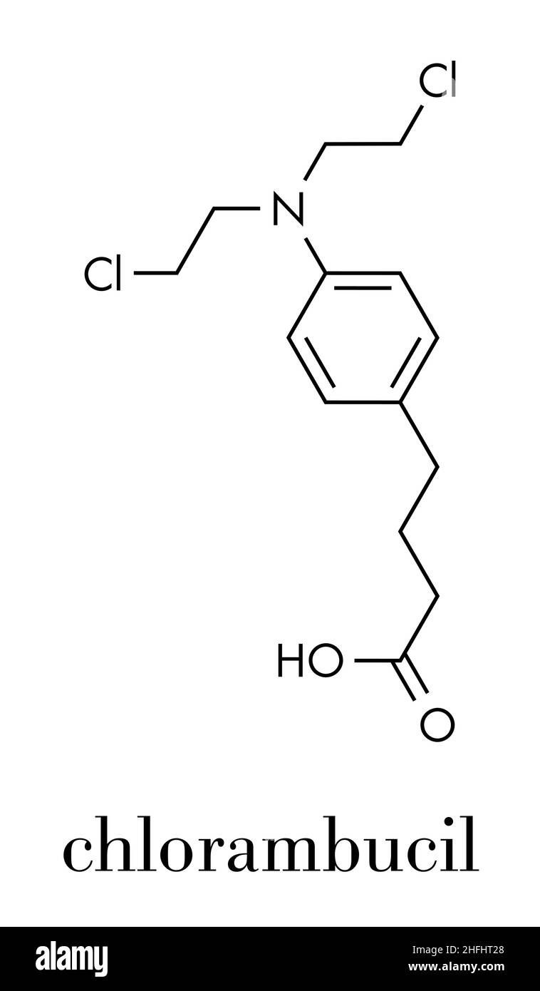 Chlorambucil leukemia drug molecule. Nitrogen mustard alkylating agent ...