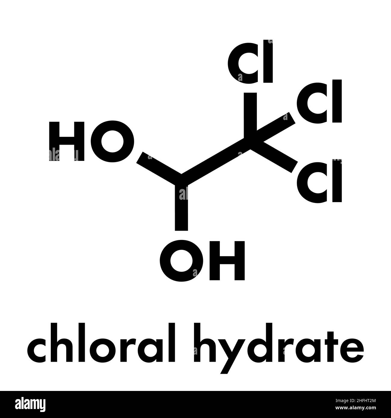 Chloral hydrate sedative and hypnotic drug molecule. Skeletal formula ...