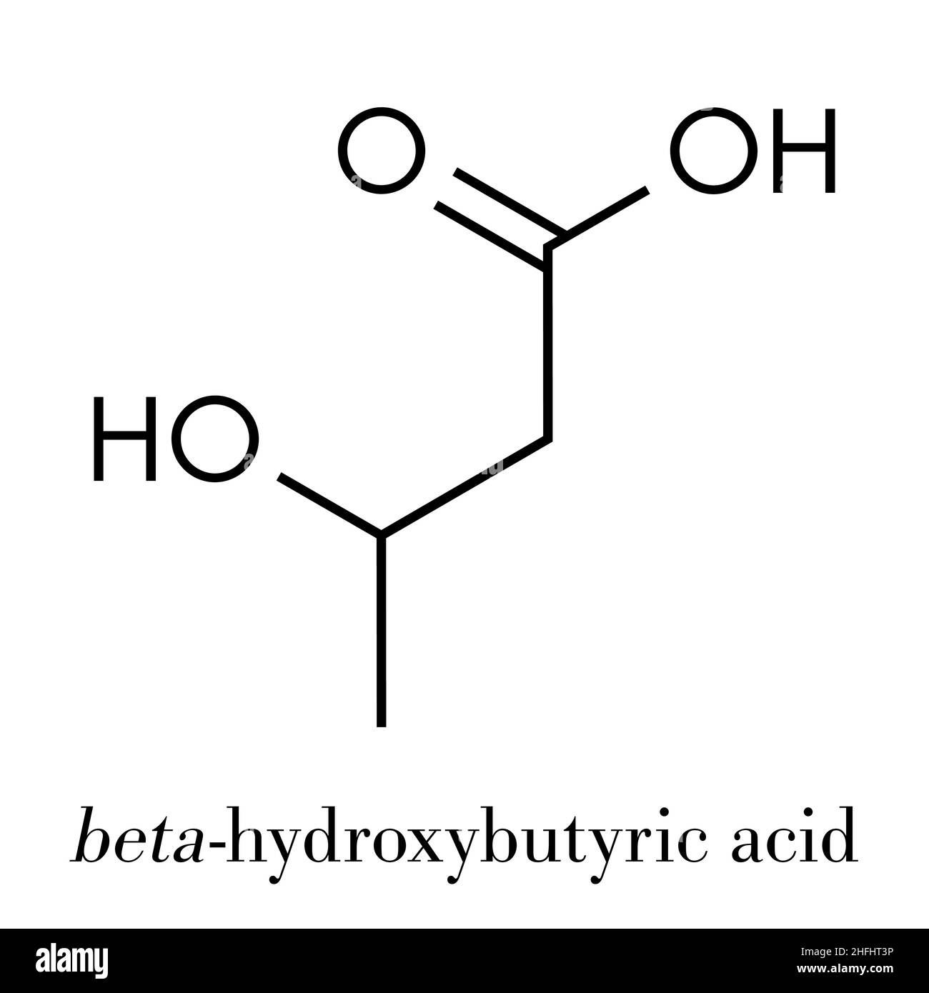 Beta-hydroxybutyric acid (beta-hydroxybutyrate) molecule. Skeletal ...