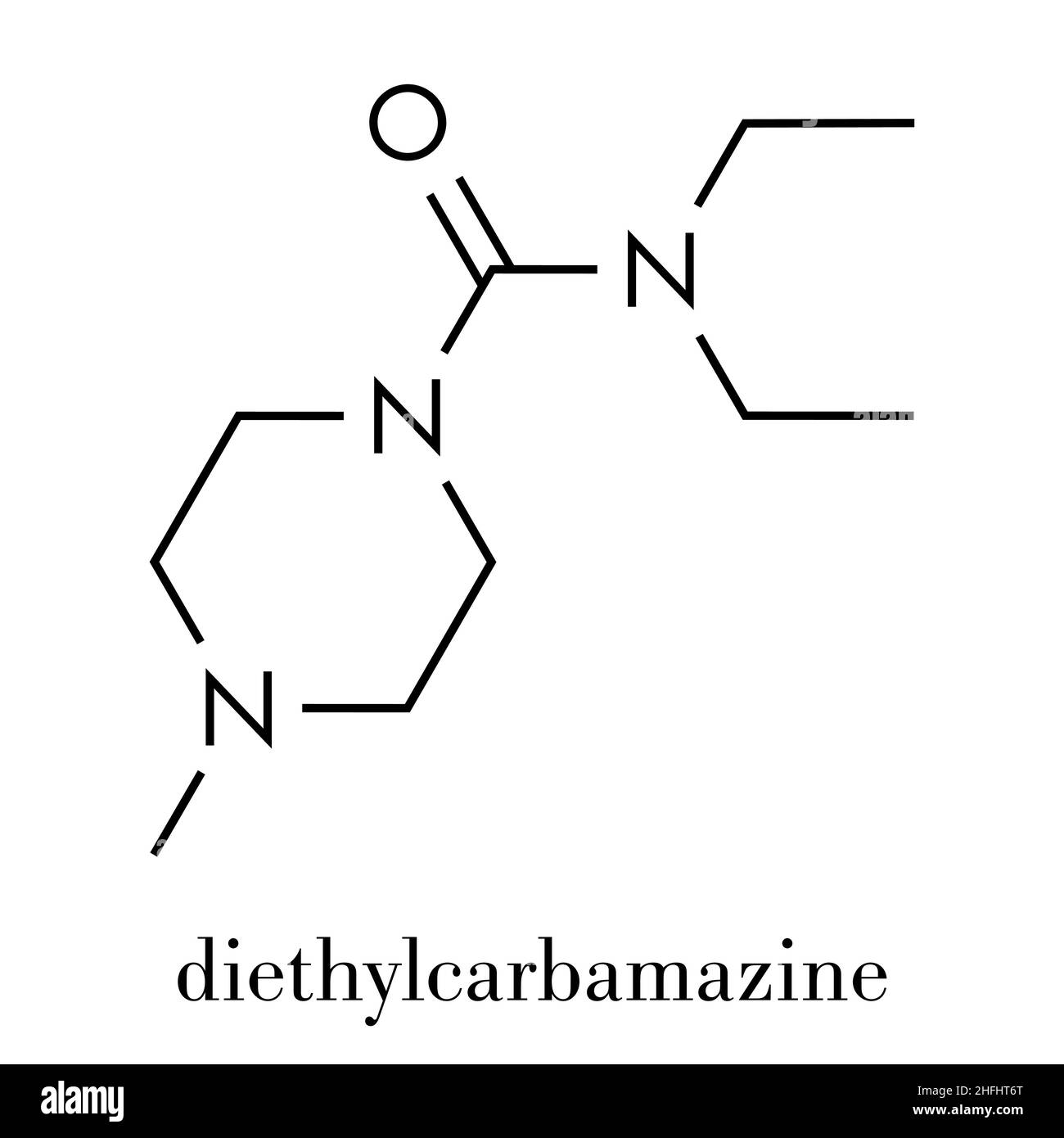 Diethylcarbamazine anthelmintic drug molecule. Skeletal formula Stock ...