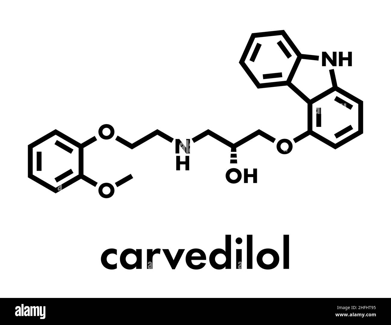 Carvedilol congestive heart failure drug molecule. Skeletal formula ...