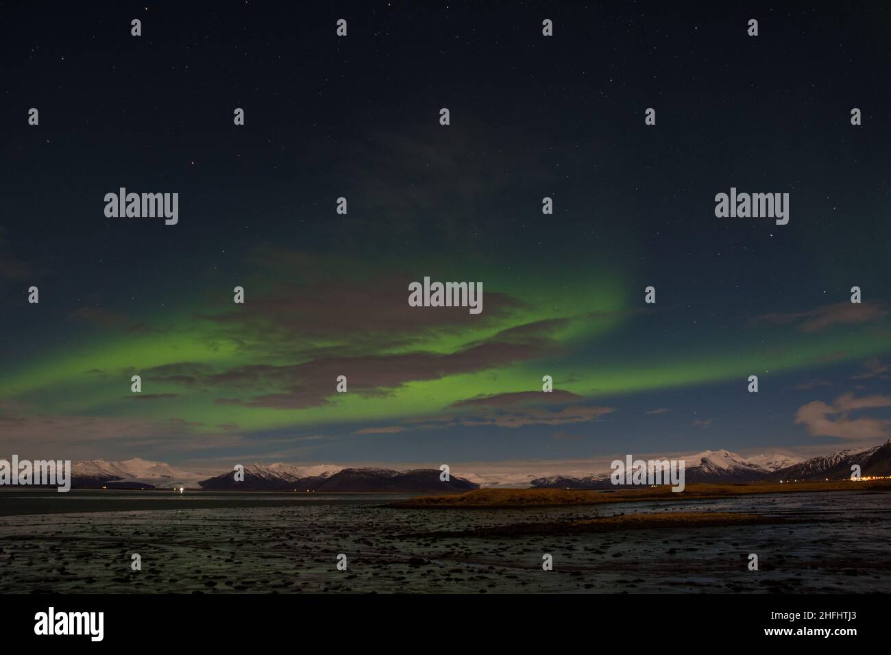Beautiful northern lights in the beautiful evening of South Iceland ...