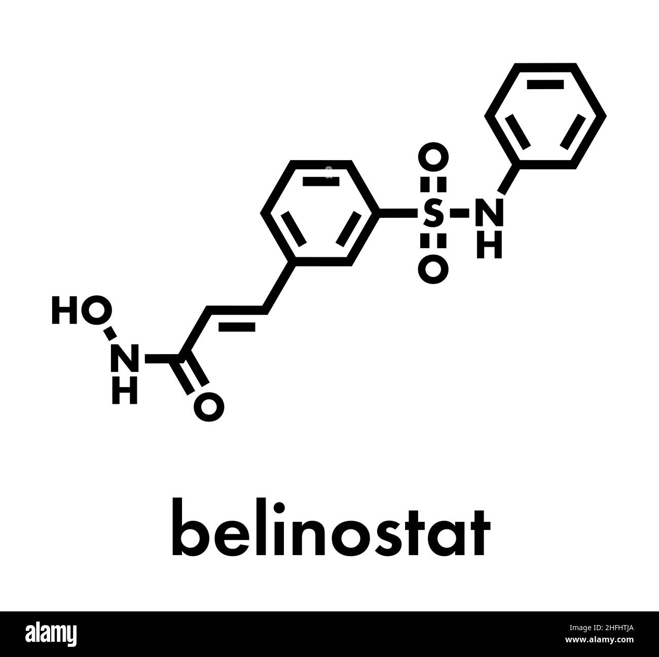 Belinostat cancer drug molecule. Histone deacetylase (HDAC) inhibitor ...