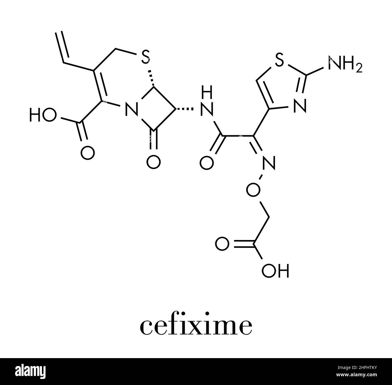 Cefixime antibiotic drug molecule (cephalosporin, third generation ...