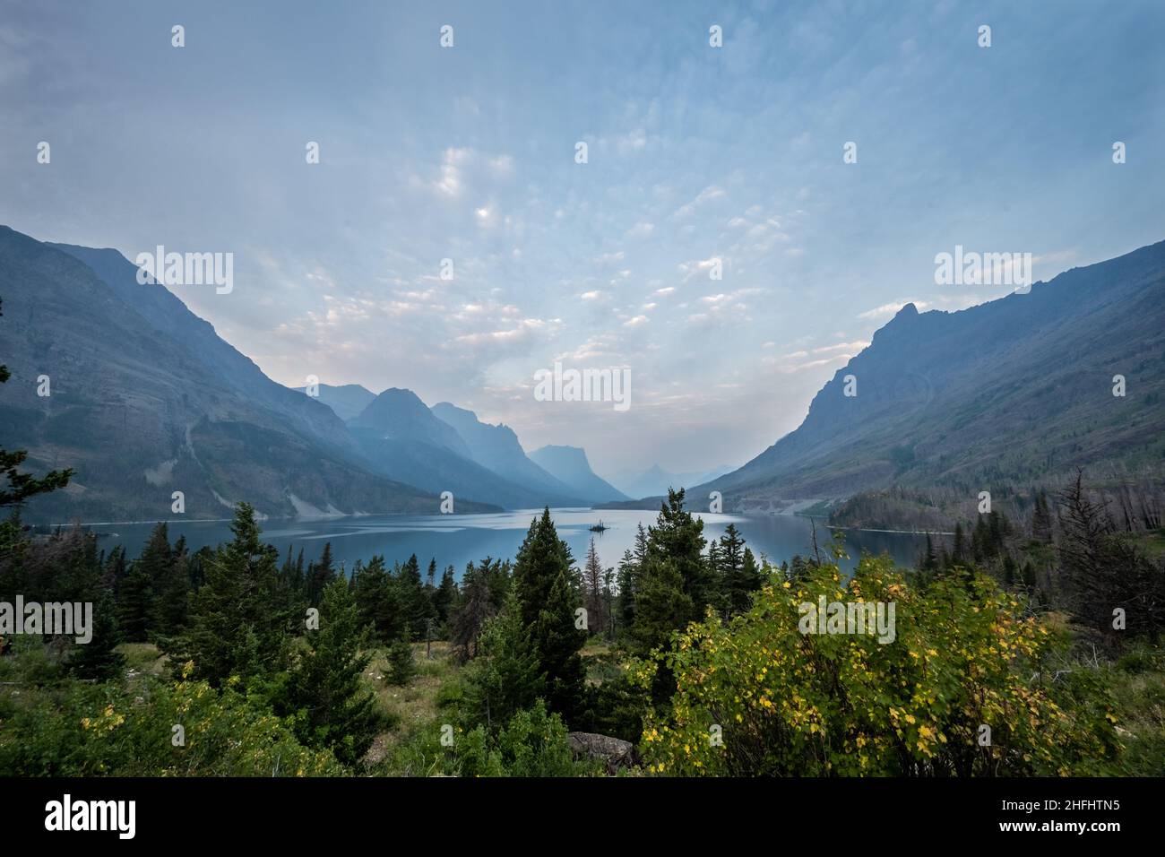 Mountains Surrounding Wild Goose Island Fade Into The Forest Fire Smoke ...