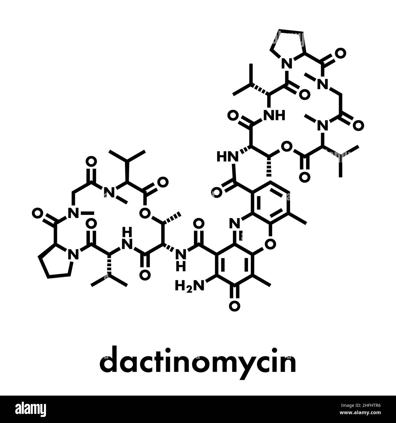 Dactinomycin (actinomycin D) cancer chemotherapy drug molecule ...